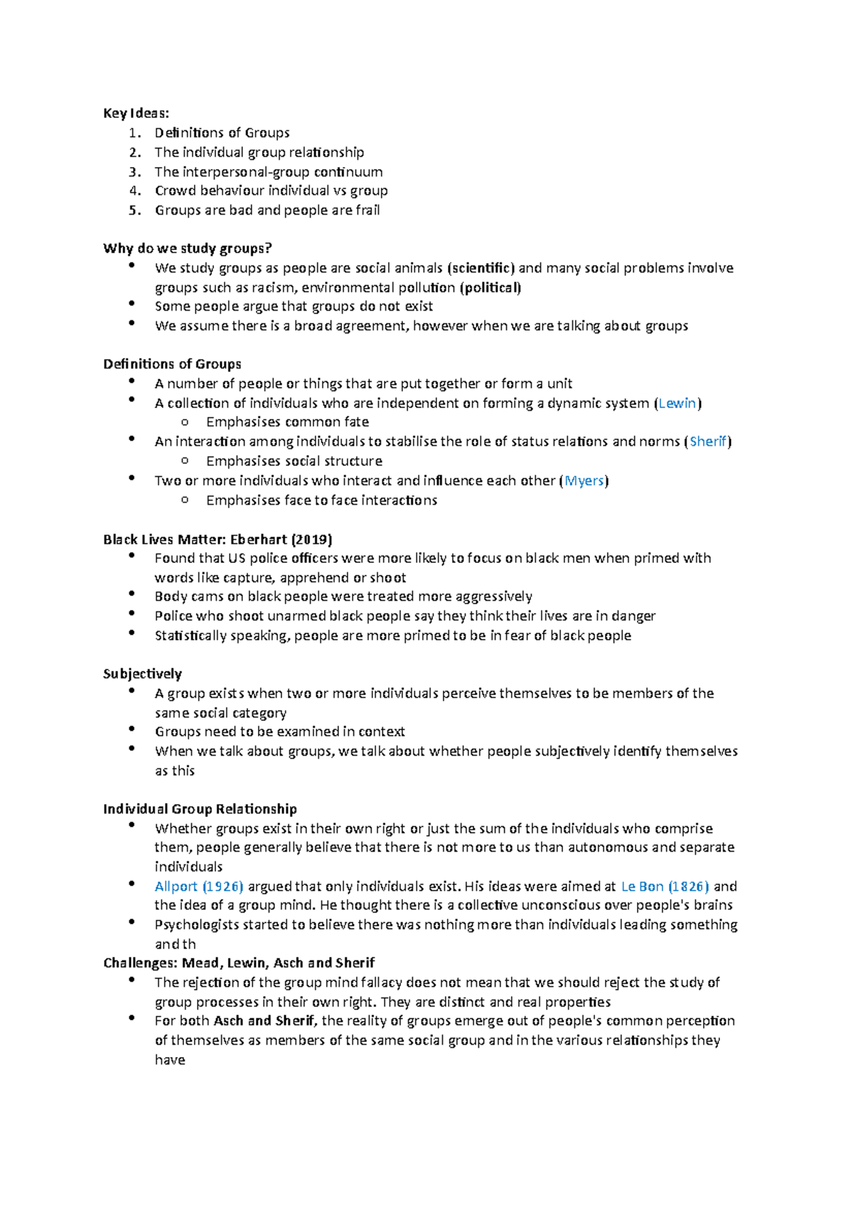 Lecture 1 notes - Key Ideas: 1. Definitions of Groups 2. The individual ...
