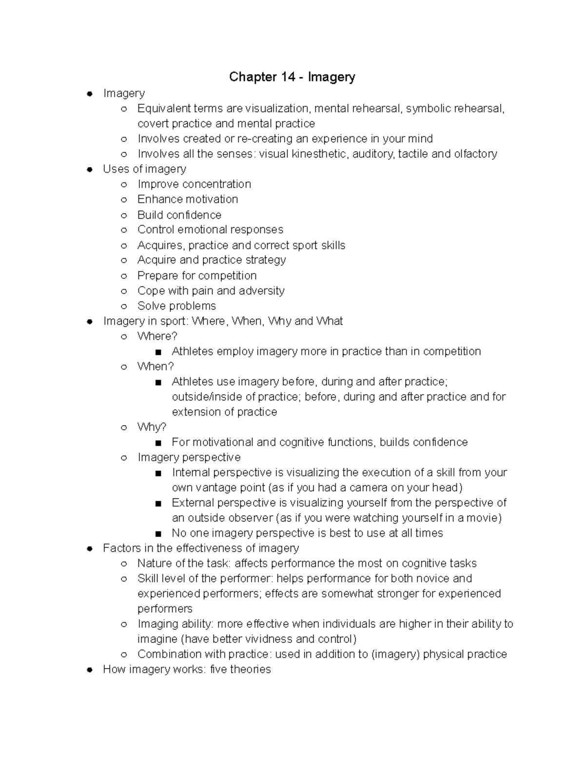 Chapter 14 - Imagery Lecture Notes - Chapter 14 - Imagery Imagery ...