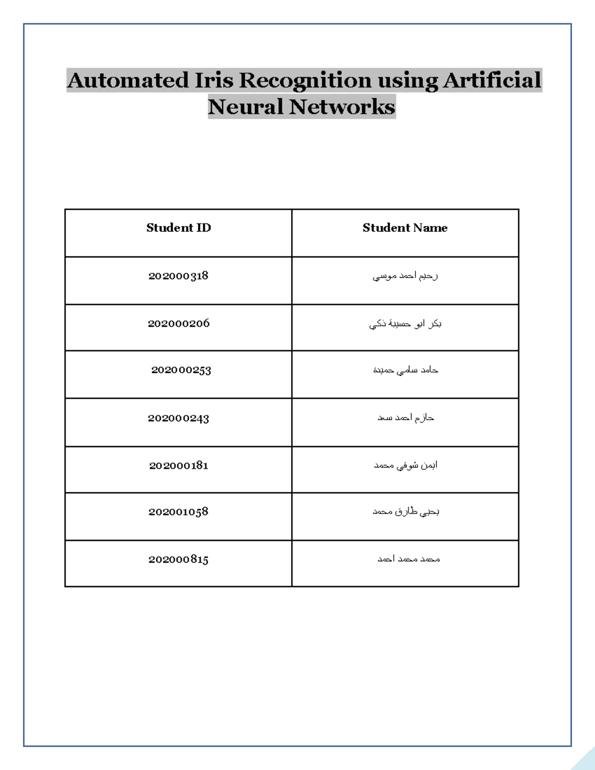 Automated Iris Recognition Using Artificial Neural Networks Automated
