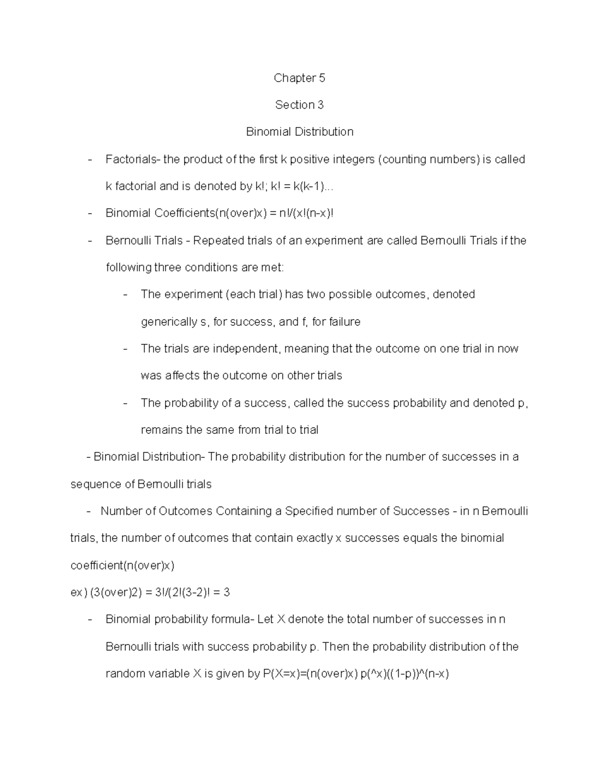 Stats 152 - Study guide - Chapter 5 Section 3 Binomial Distribution ...