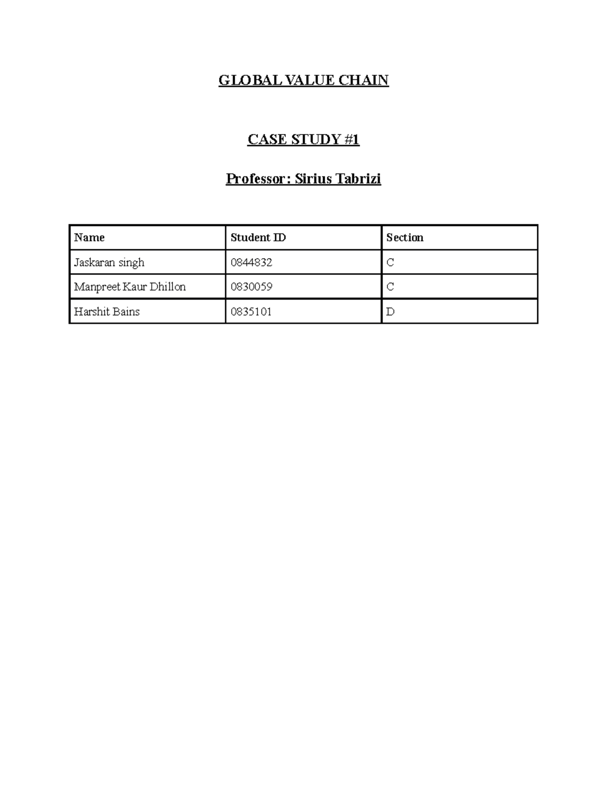 CASE Study - Prof. sirous - GLOBAL VALUE CHAIN CASE STUDY Professor ...