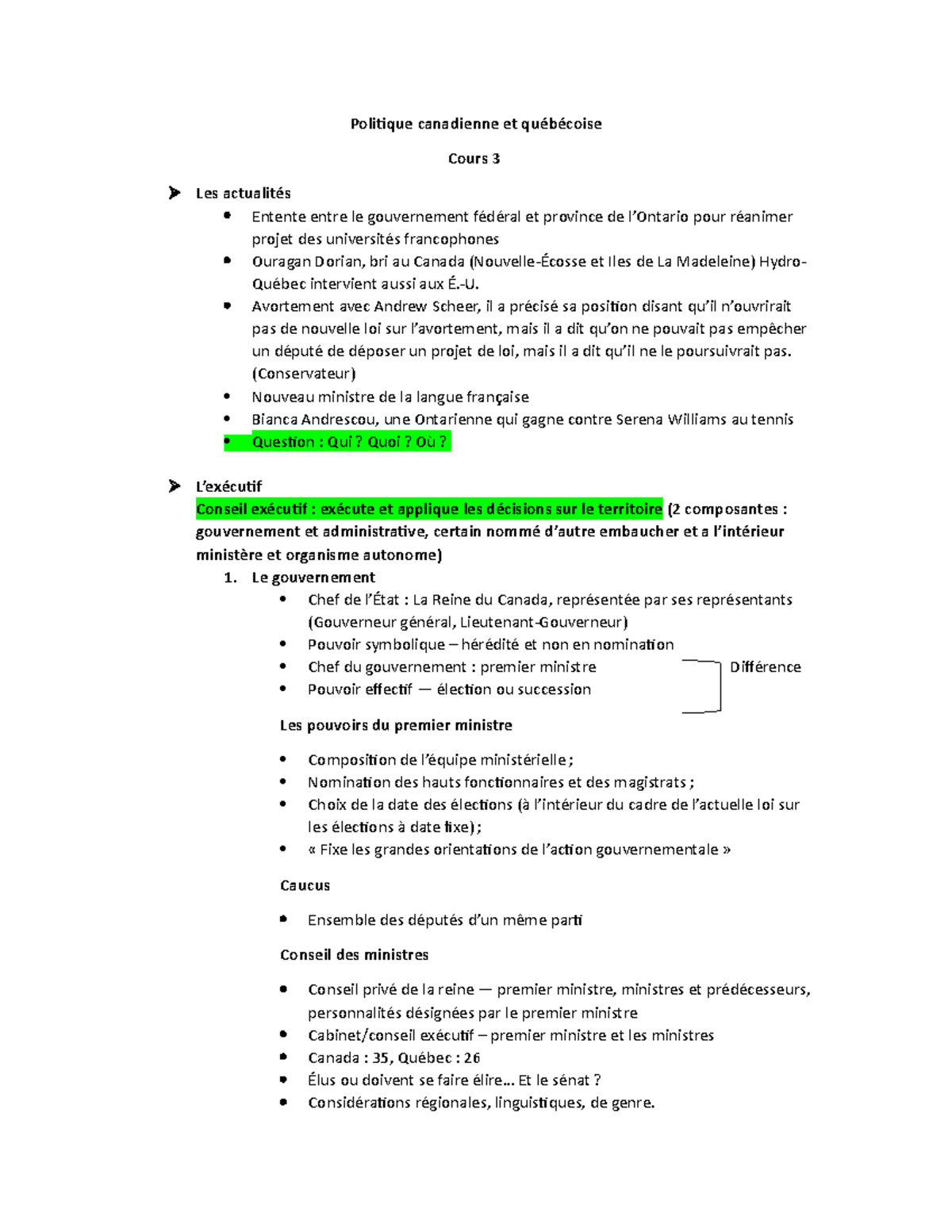 Cours 3 pol 101 - Politique canadienne et québécoise Cours 3 Les ...