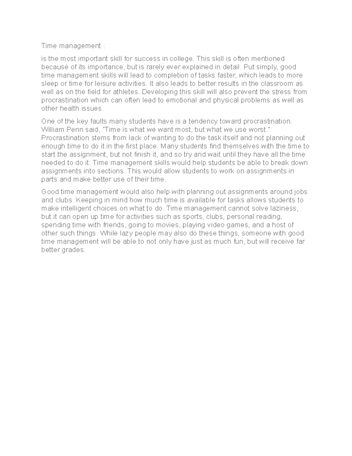 Time management - essay - Time management : is the most important skill ...