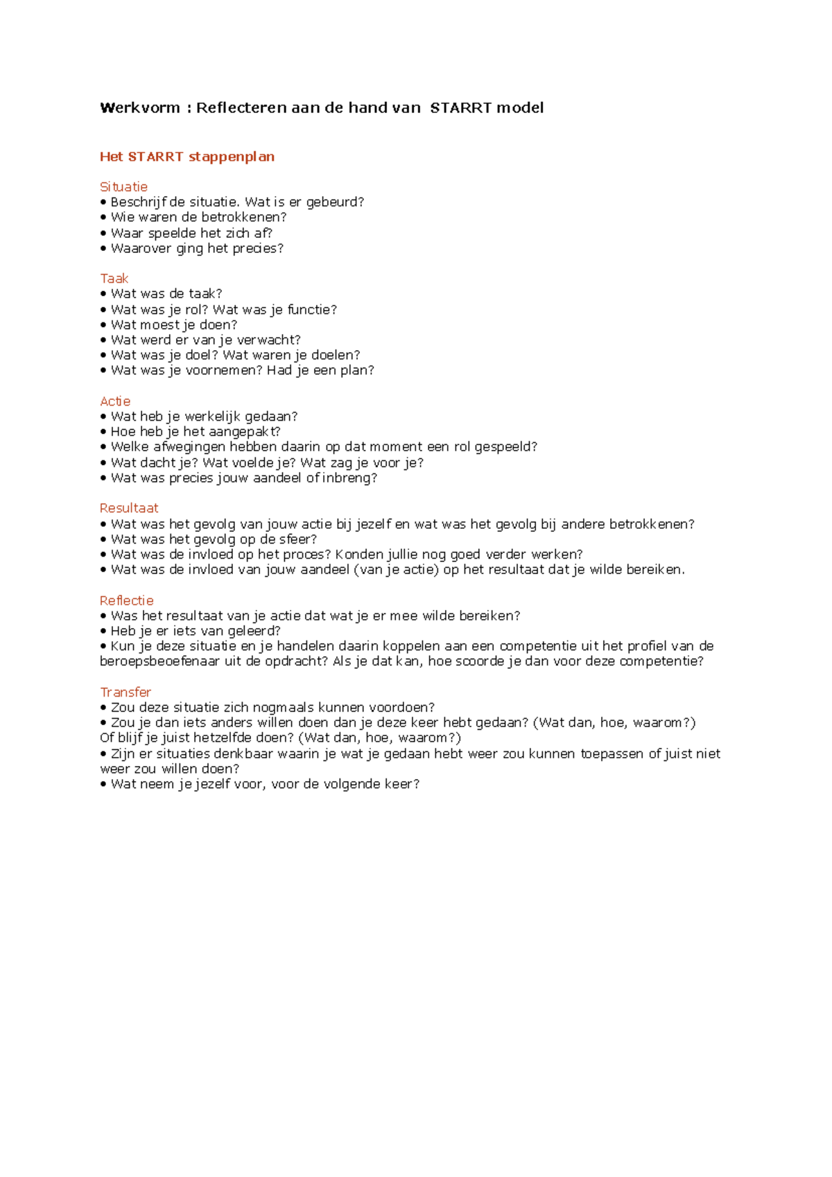 Starrt methode - Jenna Schrauwen - Werkvorm : Reflecteren aan de hand ...