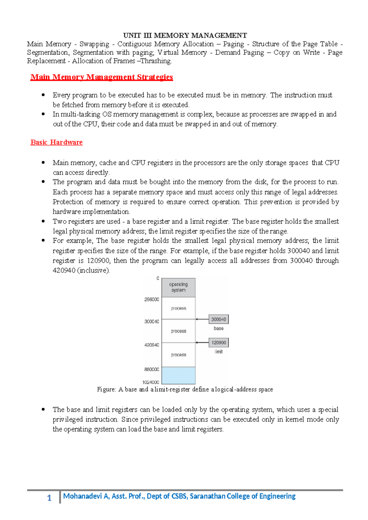 UNIT 3 - Notes OS - UNIT III MEMORY MANAGEMENT Main Memory - Swapping ...