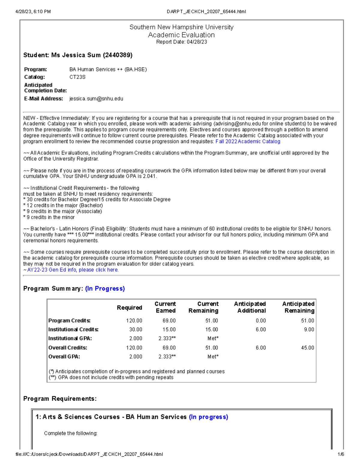 Human - vvvv - Southern New Hampshire University Academic Evaluation ...