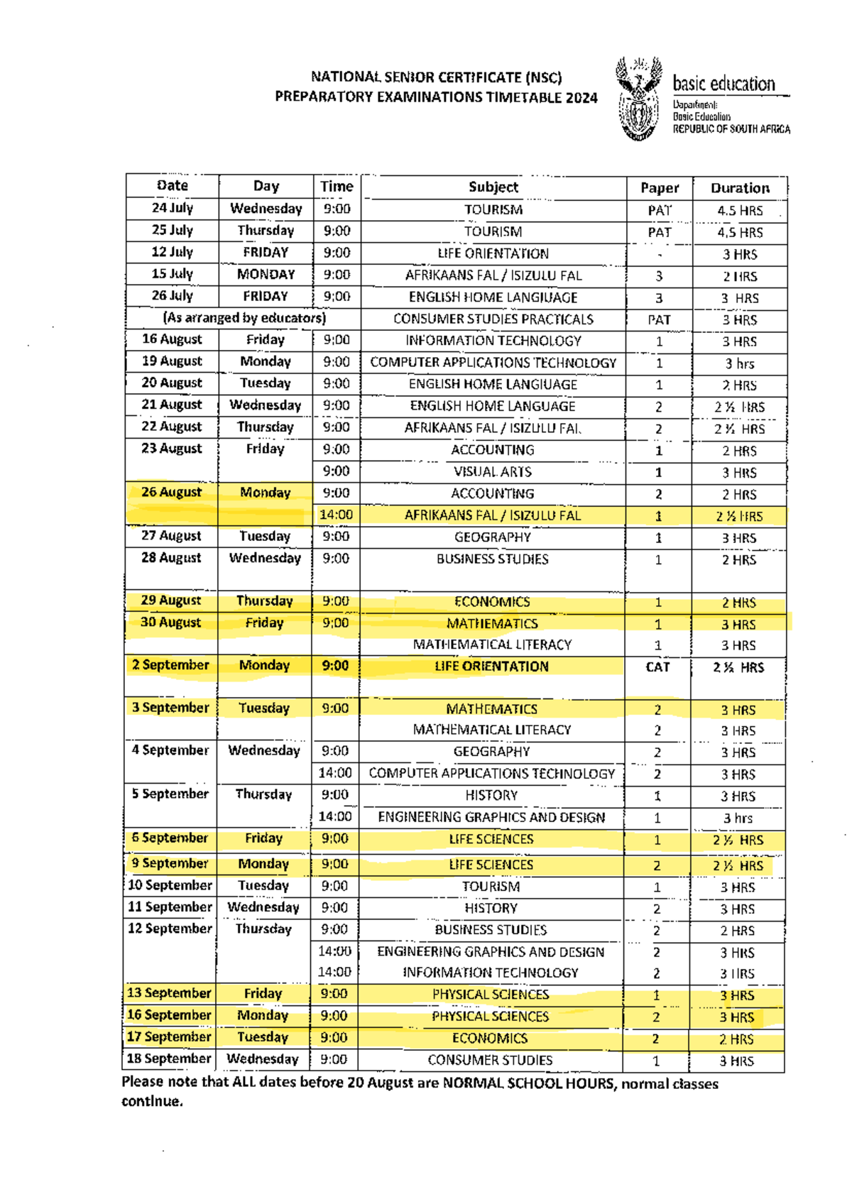 Prelim Time Table... Alwande Mdletshe - NATIONAL SENIOR CERTIFICATE ...