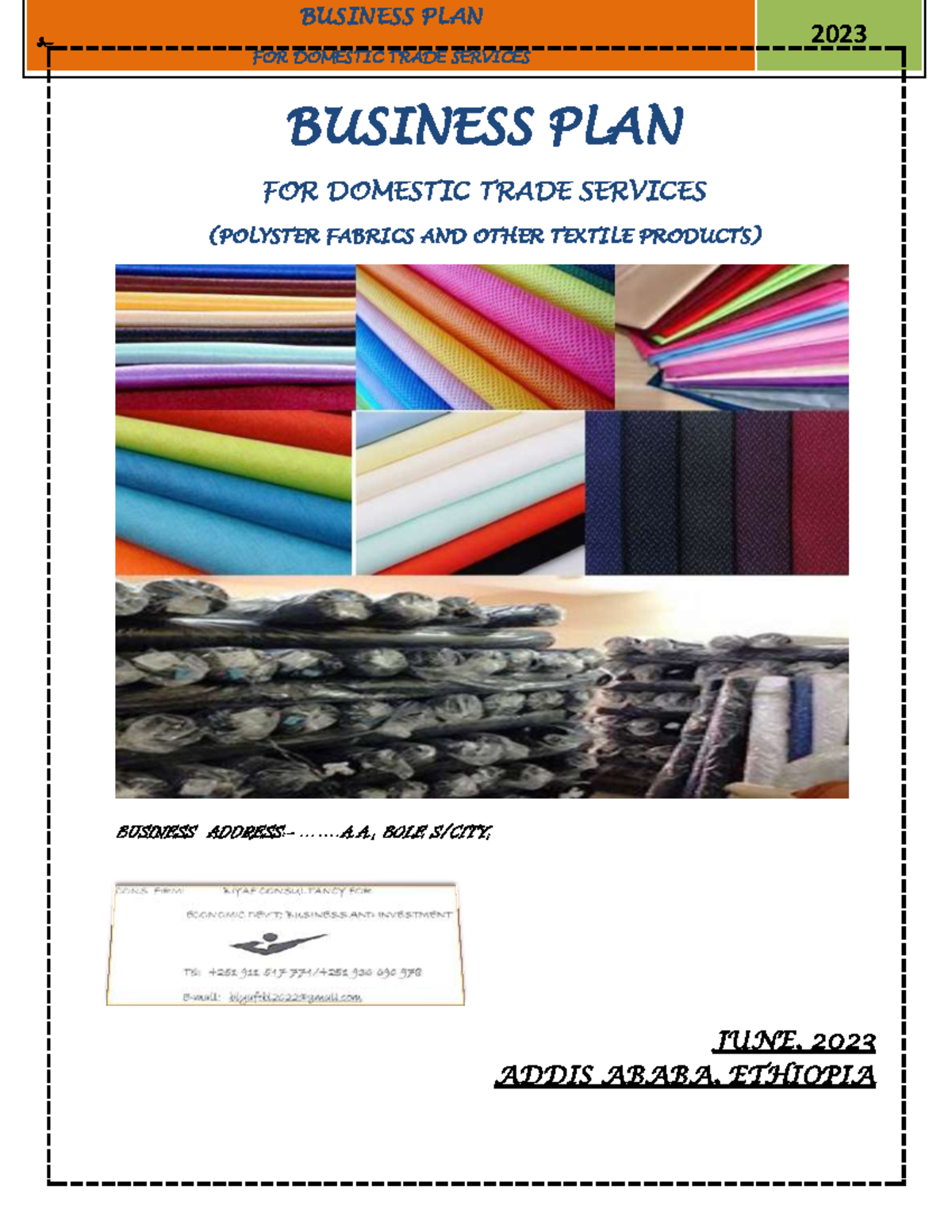 Textile AND Garment Business PLAN - FOR DOMESTIC TRADE SERVICES 2023 ...