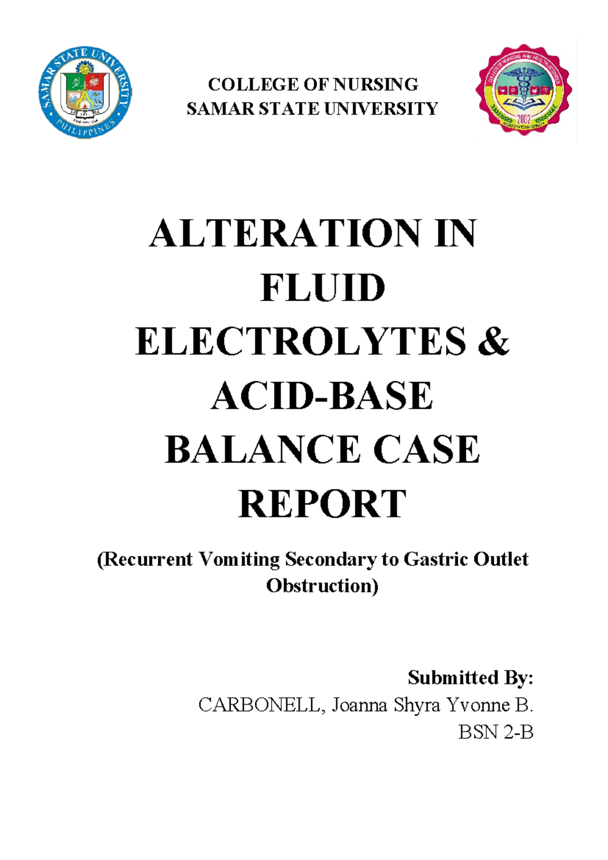 CASE- Study-Vomiting - case study - COLLEGE OF NURSING SAMAR STATE ...
