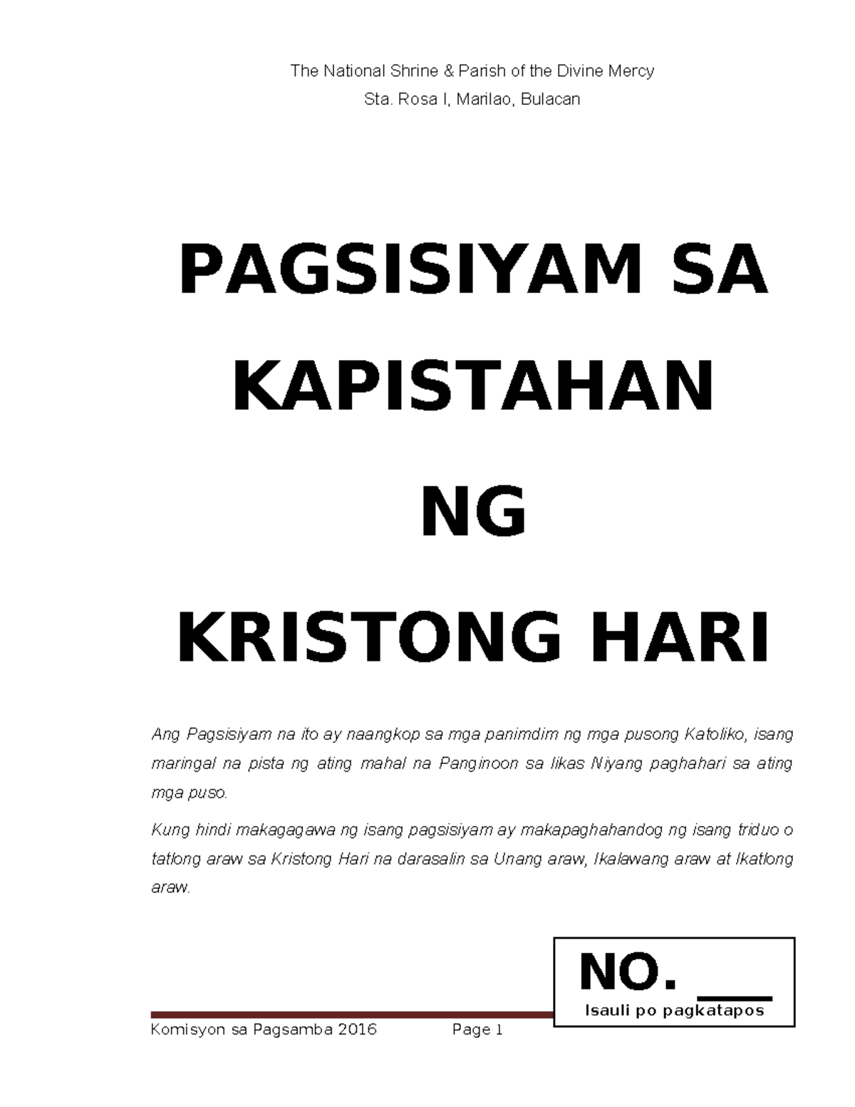Nobenaryo prayer - none - The National Shrine & Parish of the Divine ...