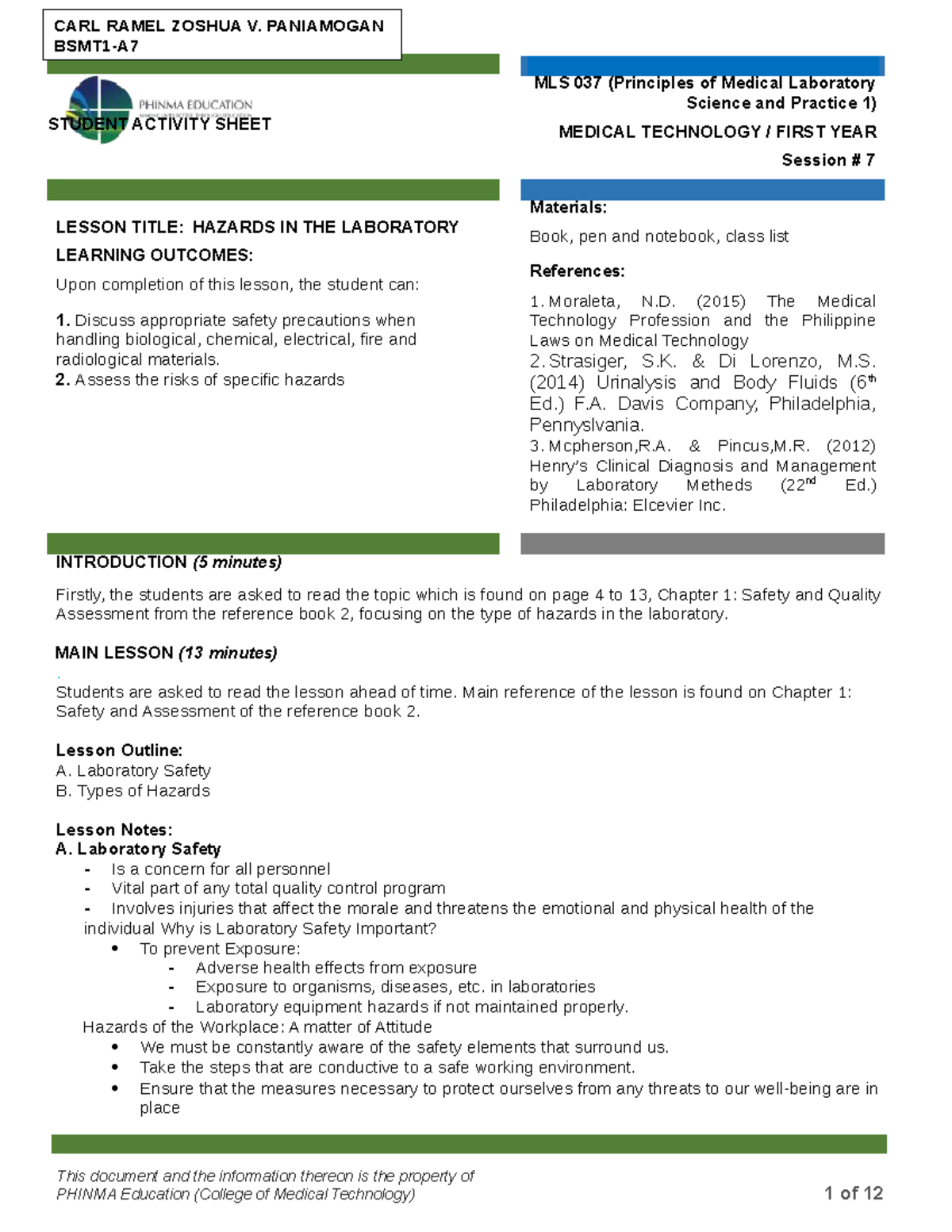 PMLS 1 Module 7 - dasdasdasdas - MLS 037 (Principles of Medical ...