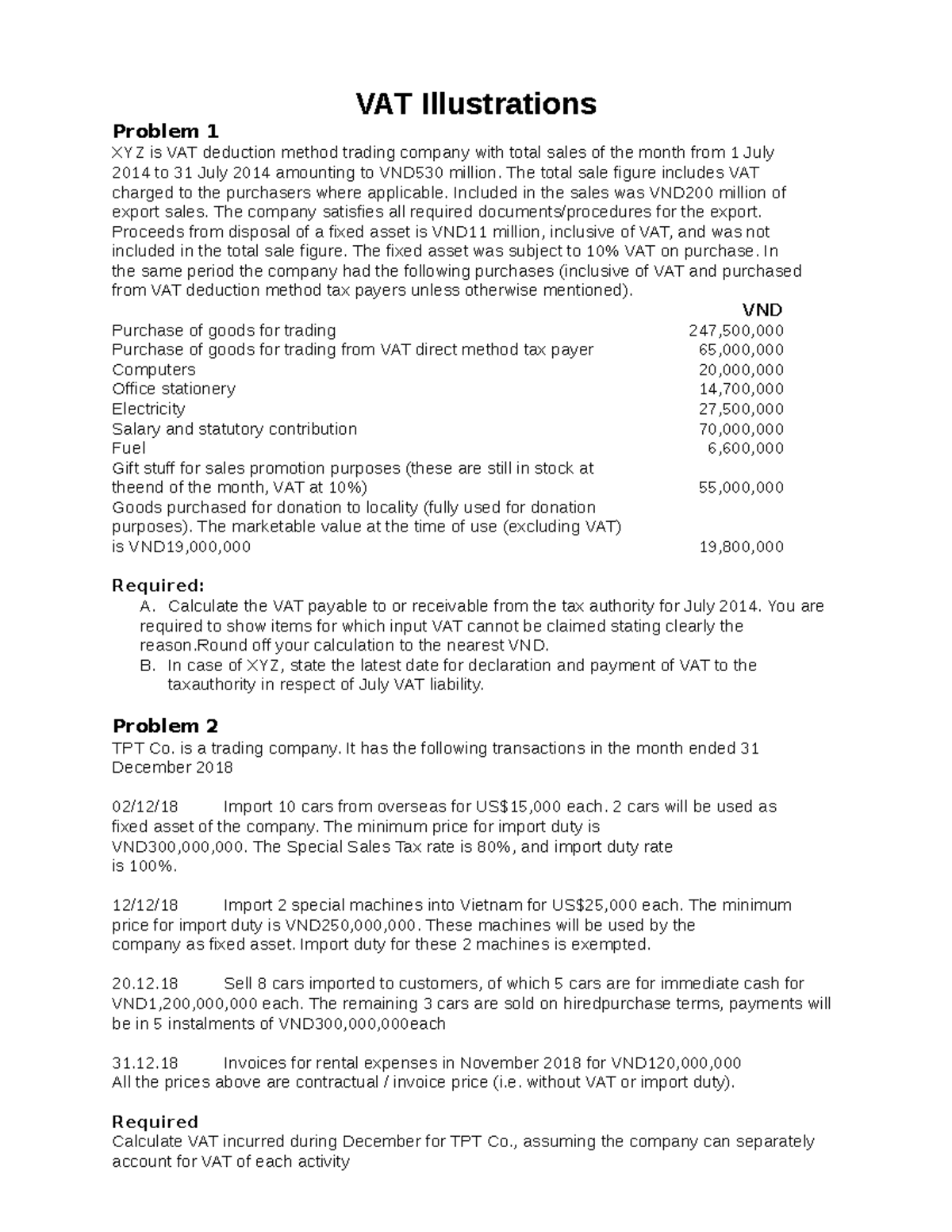 VAT Illustrations - value added t - VAT Illustrations Problem 1 XYZ is ...