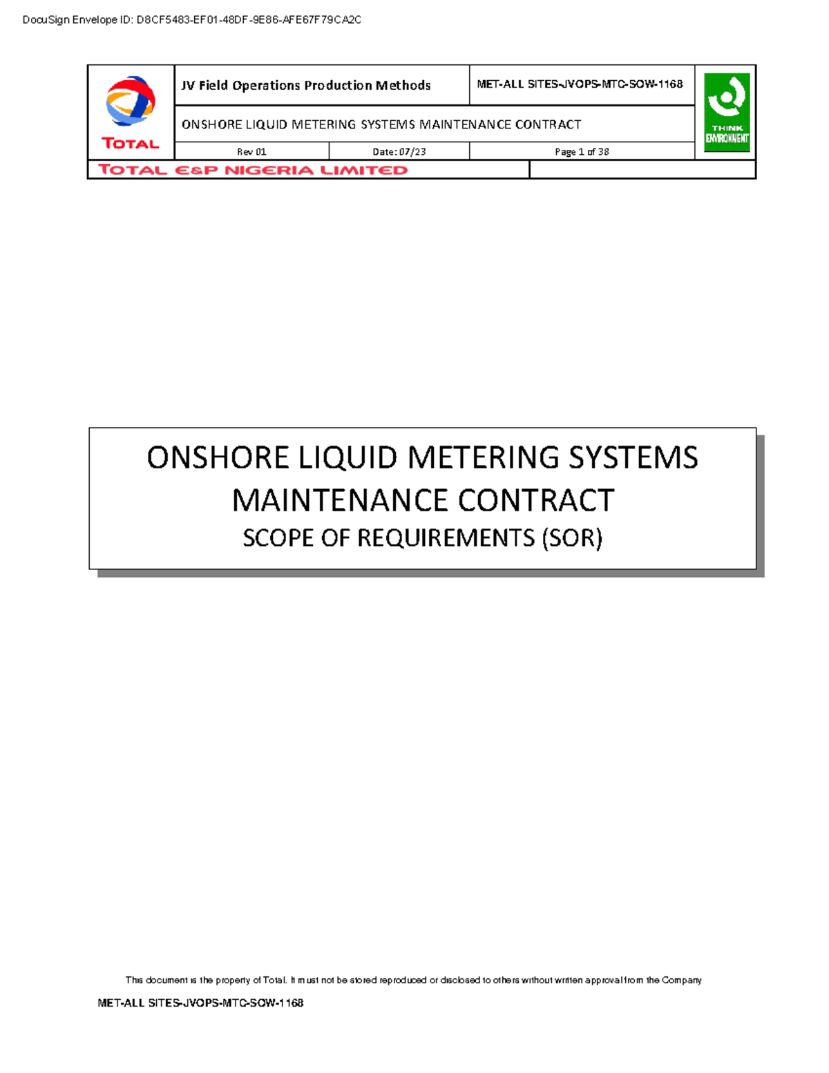 SOW Onshore Liquid Metering Systems Maintenance Contract (004) - JV ...