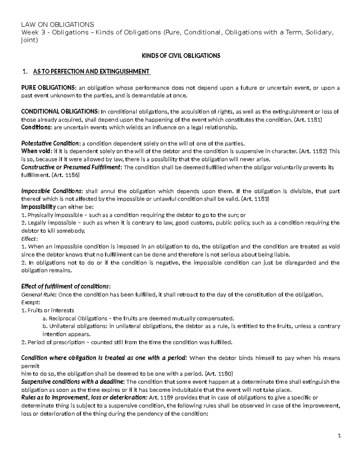 Week 3 Obligations Kinds of Obligations Pure Conditional Obligations ...