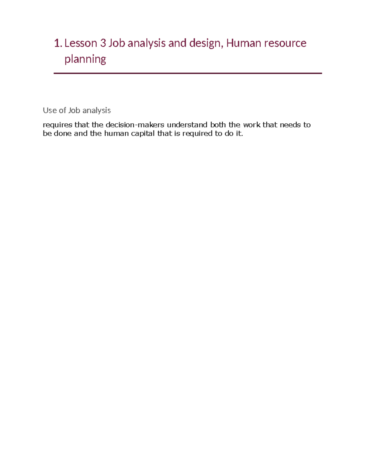 Lesson 3 Job analysis and design - BU354 - 1. Lesson 3 Job analysis and ...