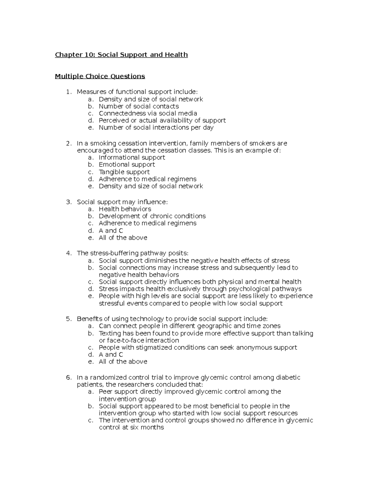 C100134626133 CH02 TB - Chapter 10: Social Support and Health Multiple ...