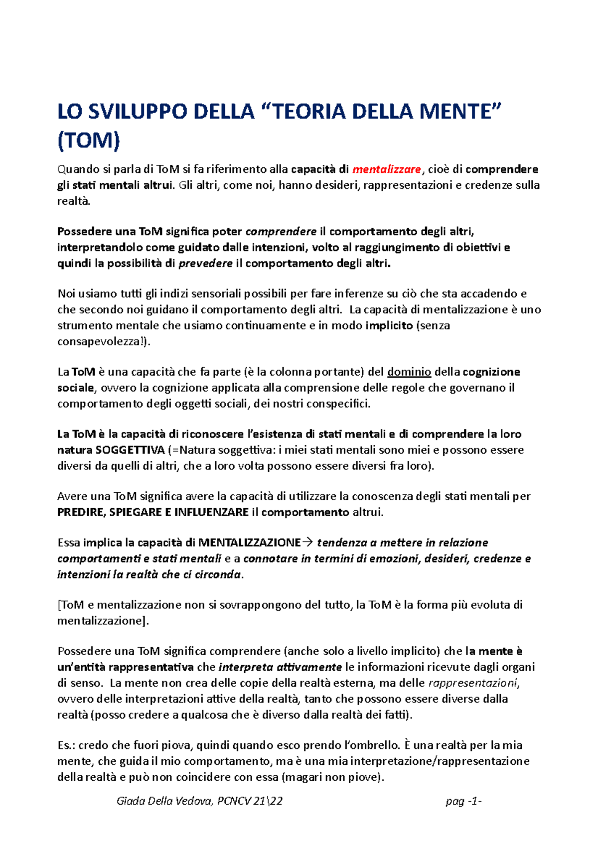 LA Teoria Della Mente - LO SVILUPPO DELLA “TEORIA DELLA MENTE” (TOM ...