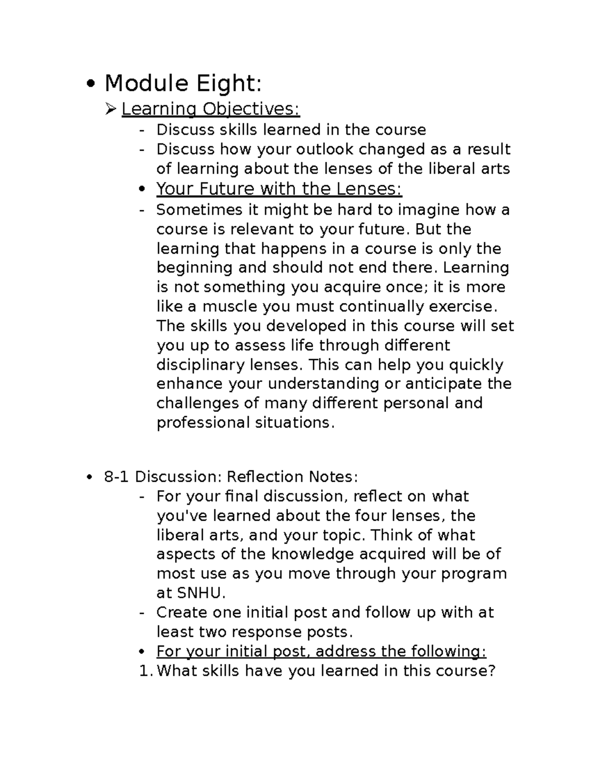 Module Eight in Liberal Arts - Module Eight: Learning Objectives ...