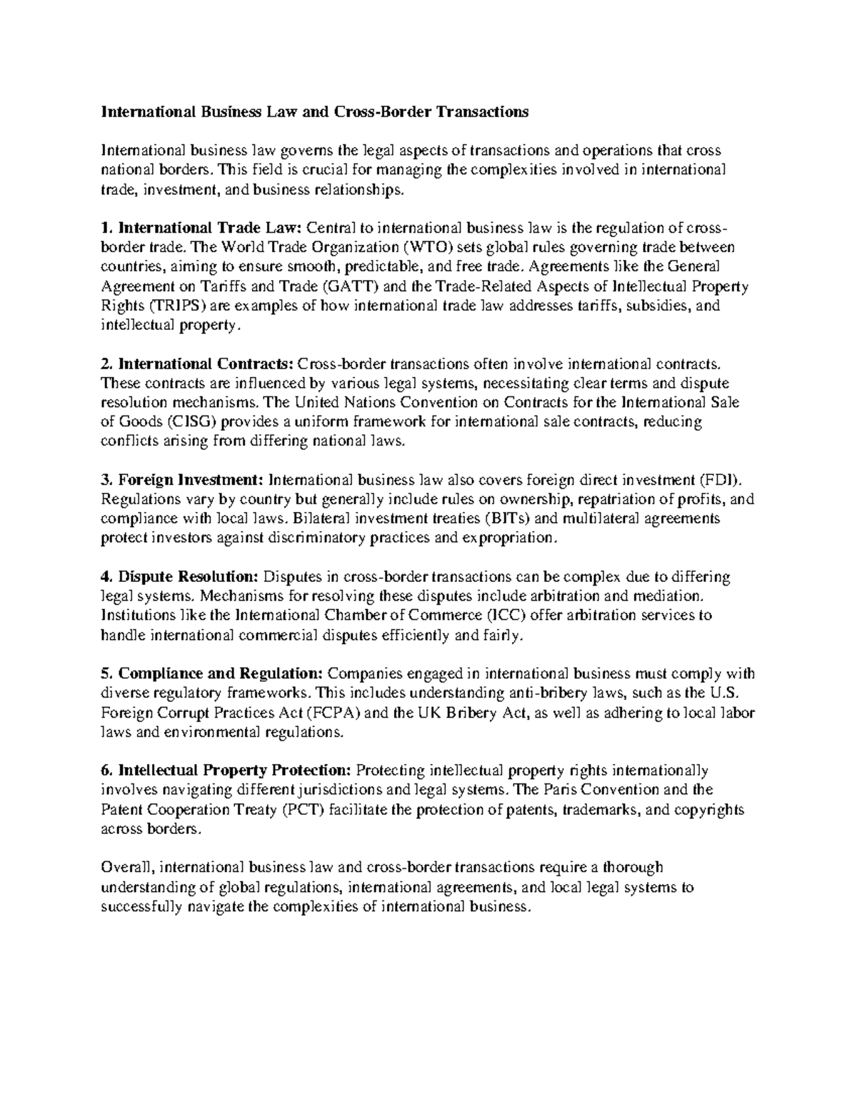 International Business Law and Cross - This field is crucial for ...