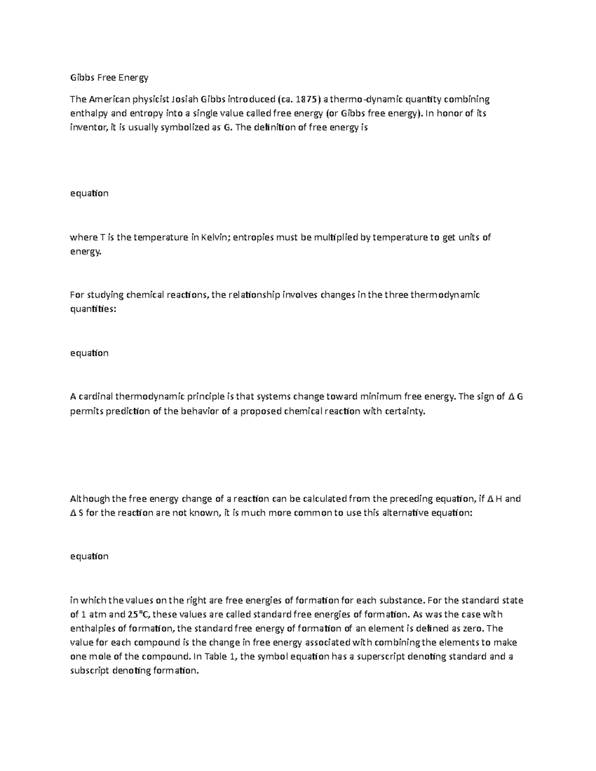 Gibbs Free Energy - Lecture notes 1 - Gibbs Free EnergyThe American ...