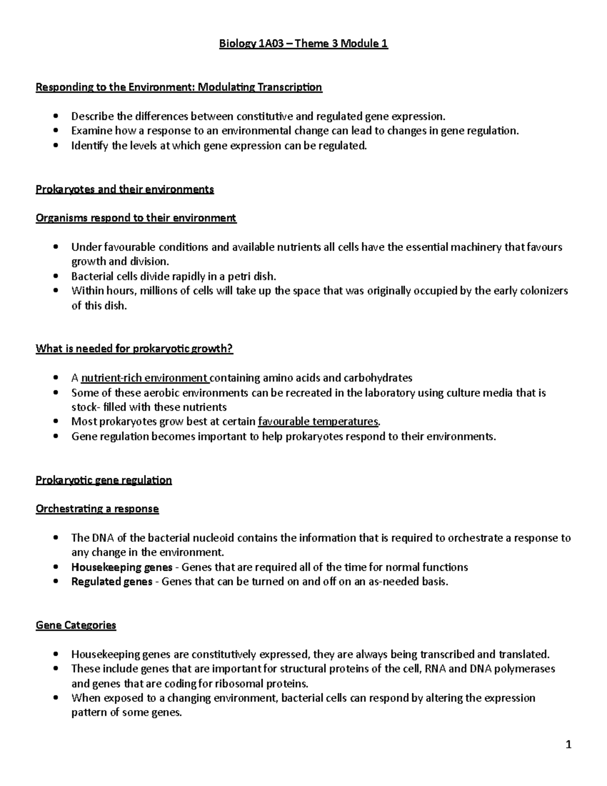 Biology 1A03 – Theme 3 Module 1 - Biology 1A03 – Theme 3 Module 1 ...
