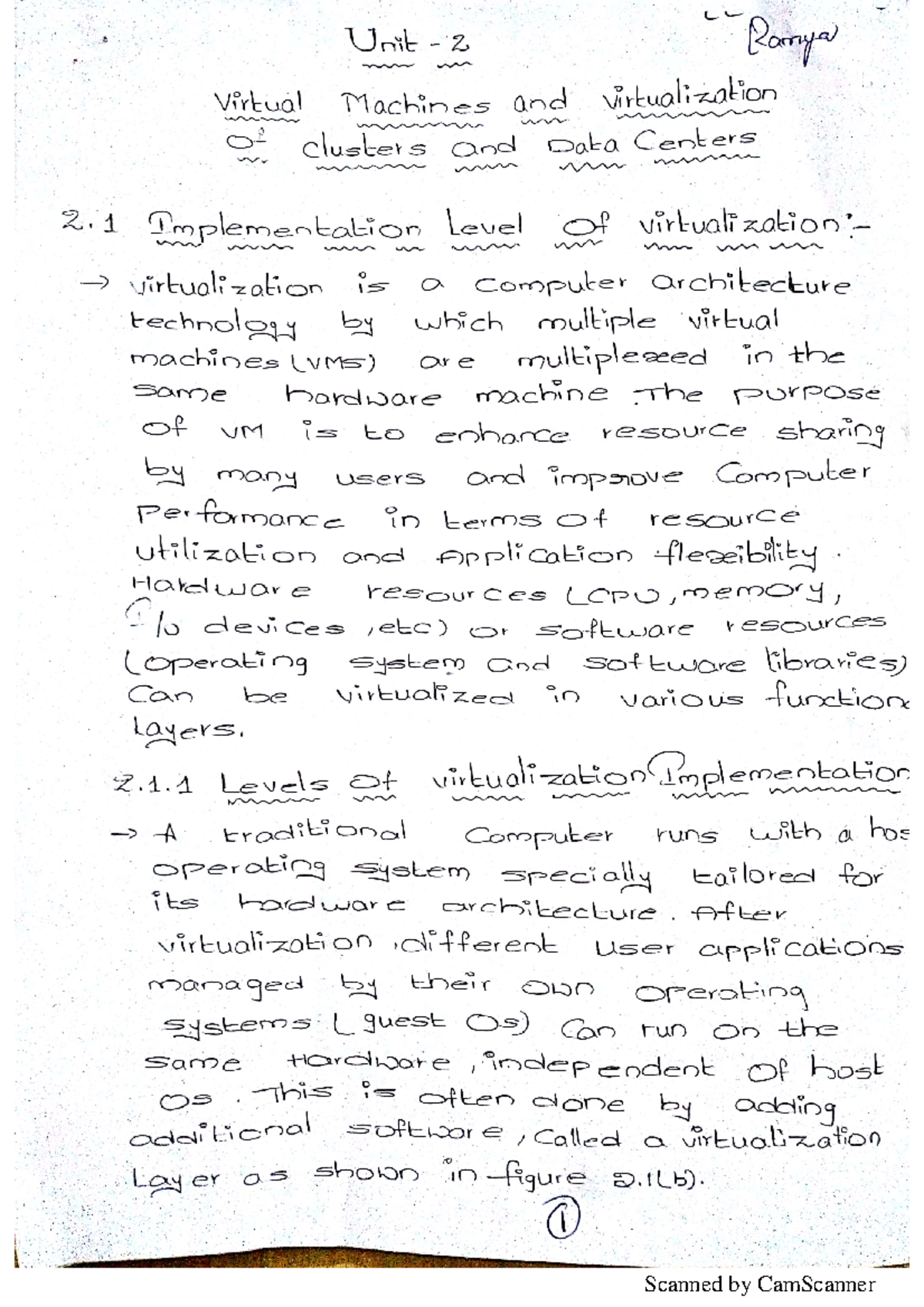 CC Unit-2 - Cloud Computing unit 2 - Unit 2 Ramya Virtual Machines and virtualization of ...