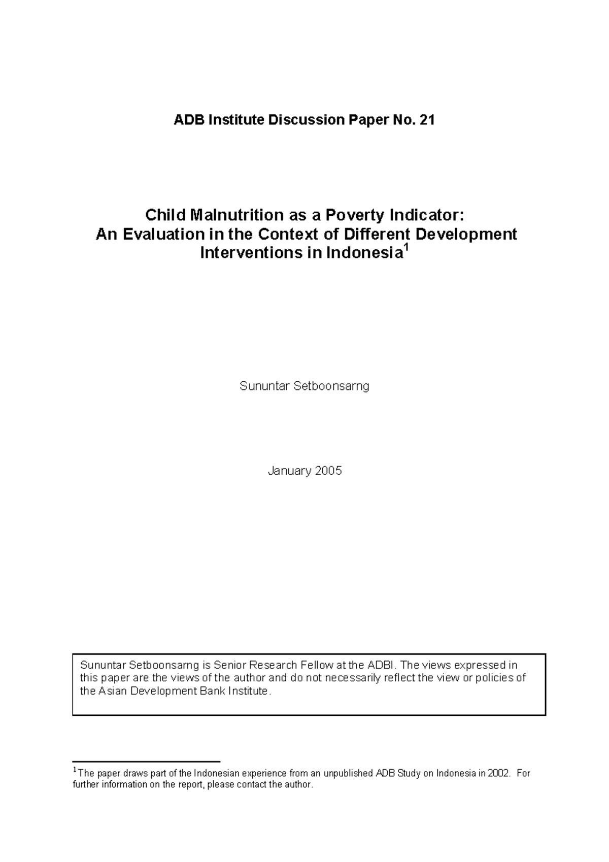 Adbi-dp21 - Uaugsbsn - ADB Institute Discussion Paper No. 21 Child ...