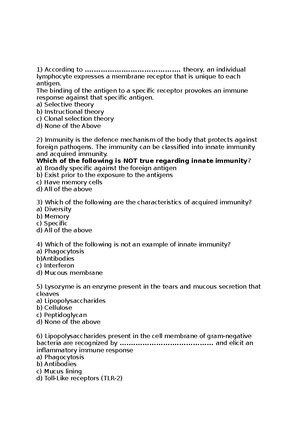 Short answer questions Answers.Adaptive immunity T-cells-2 - Short ...