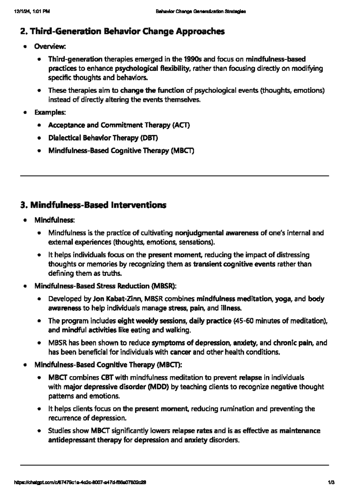3rd gen therapies - Chap 18 - 1:01 PM Behavior Change Generalization ...