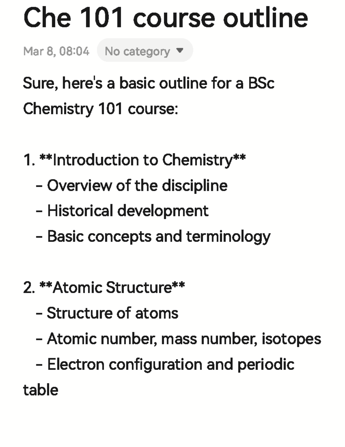 Chemistry 101 syllabus - Che 101 course outline Mar 8, 0804 No catego ...