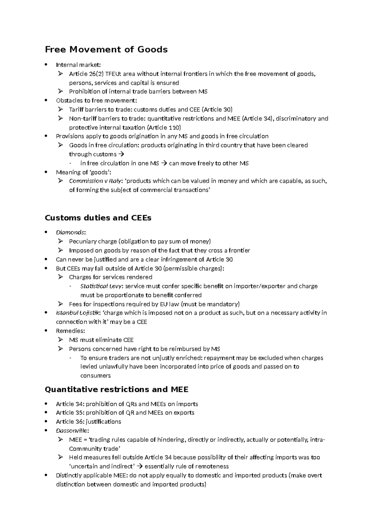 Free Movement of Goods - Revision Summary - Free Movement of Goods ...