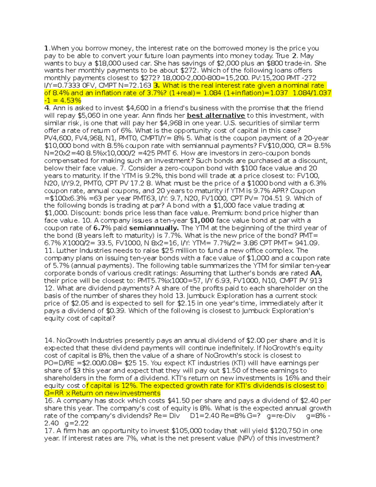 Cheat sheet 1 - finance - 1 .When you borrow money, the interest rate ...