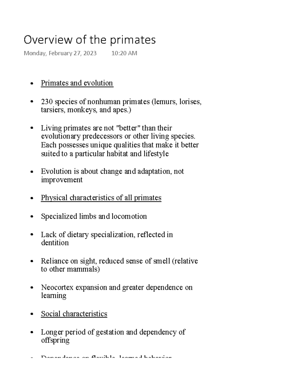Overview of the primates ANT - Primates and evolution 230 species of ...