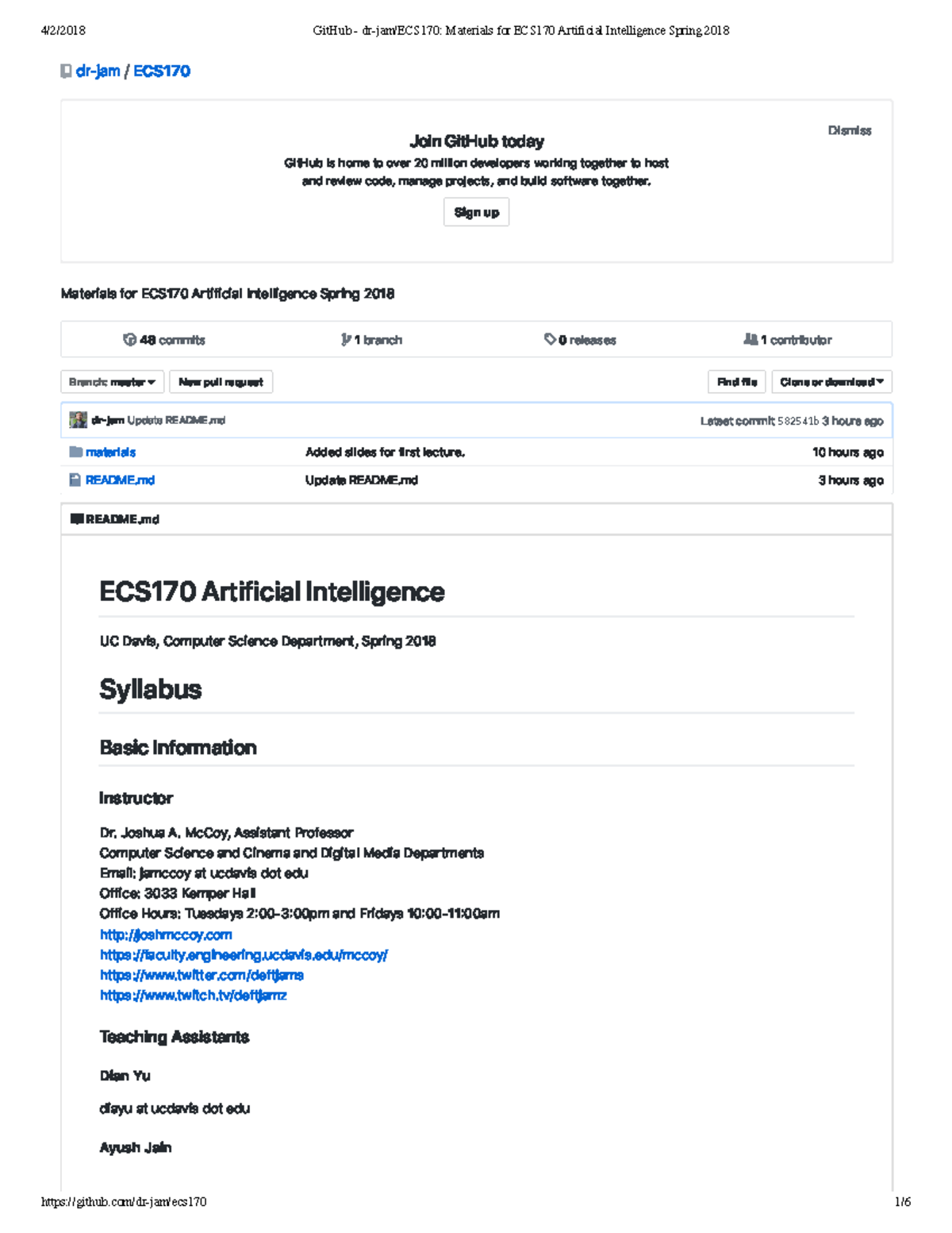 Git Hub - dr-jam ECS170 Materials for ECS170 Artificial Intelligence ...