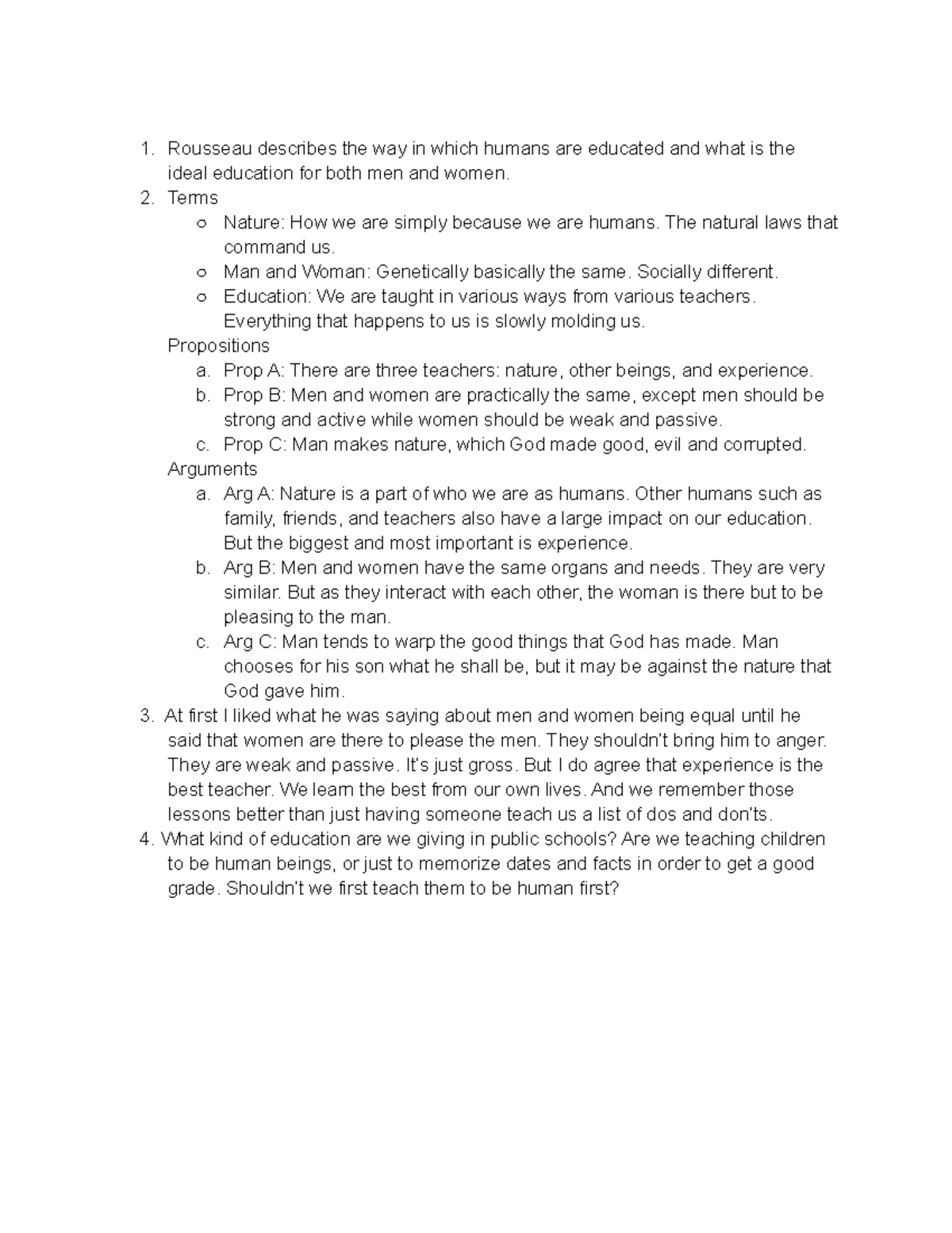 VI. 5 Reading Question - Rousseau describes the way in which humans are ...