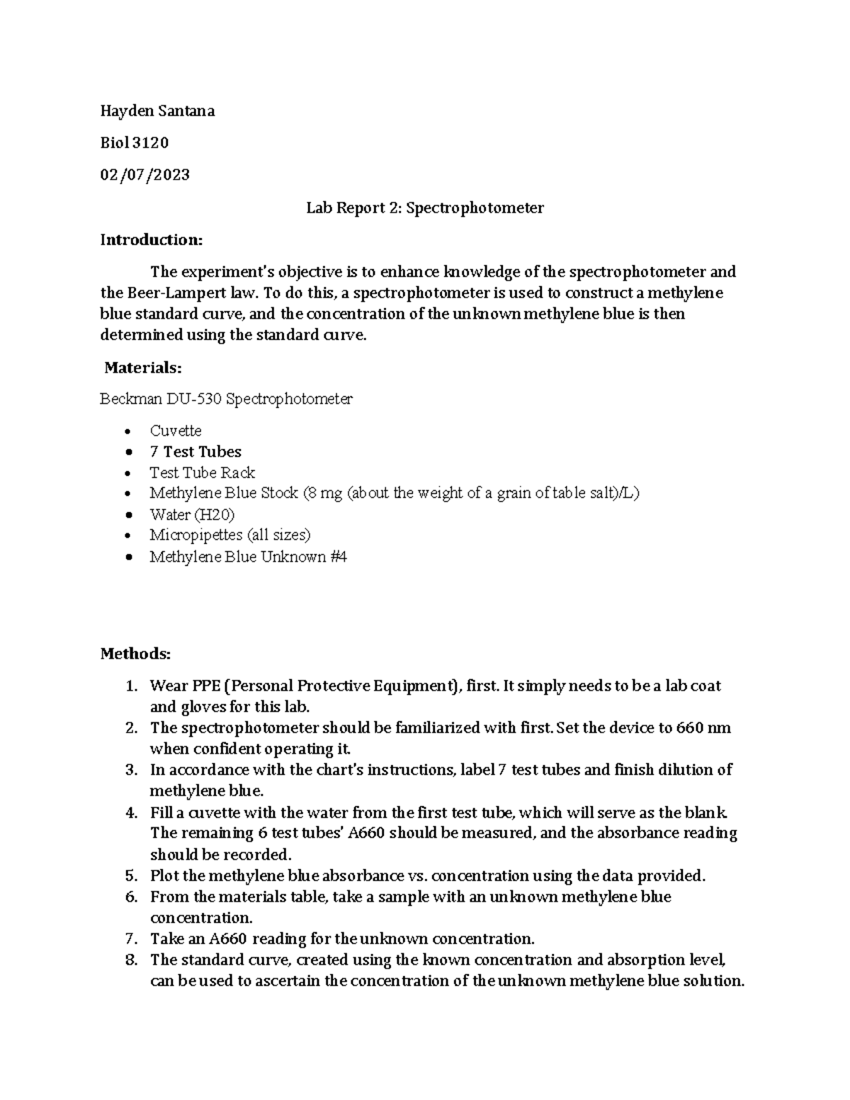 CELL BIOL LAB Report 2 - Cell Biology lab 2 - Hayden Santana Biol 3120 ...