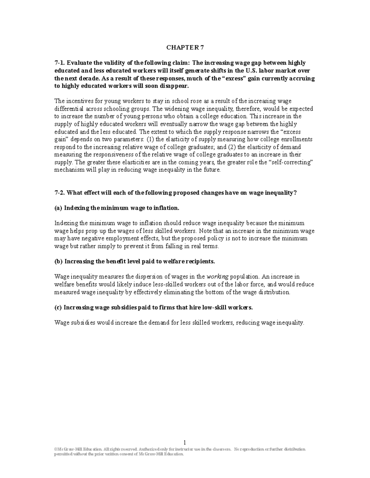 Borjas 8e Solutions Manual Ch07 - CHAPTER 7 7-1. Evaluate the validity of the following claim ...