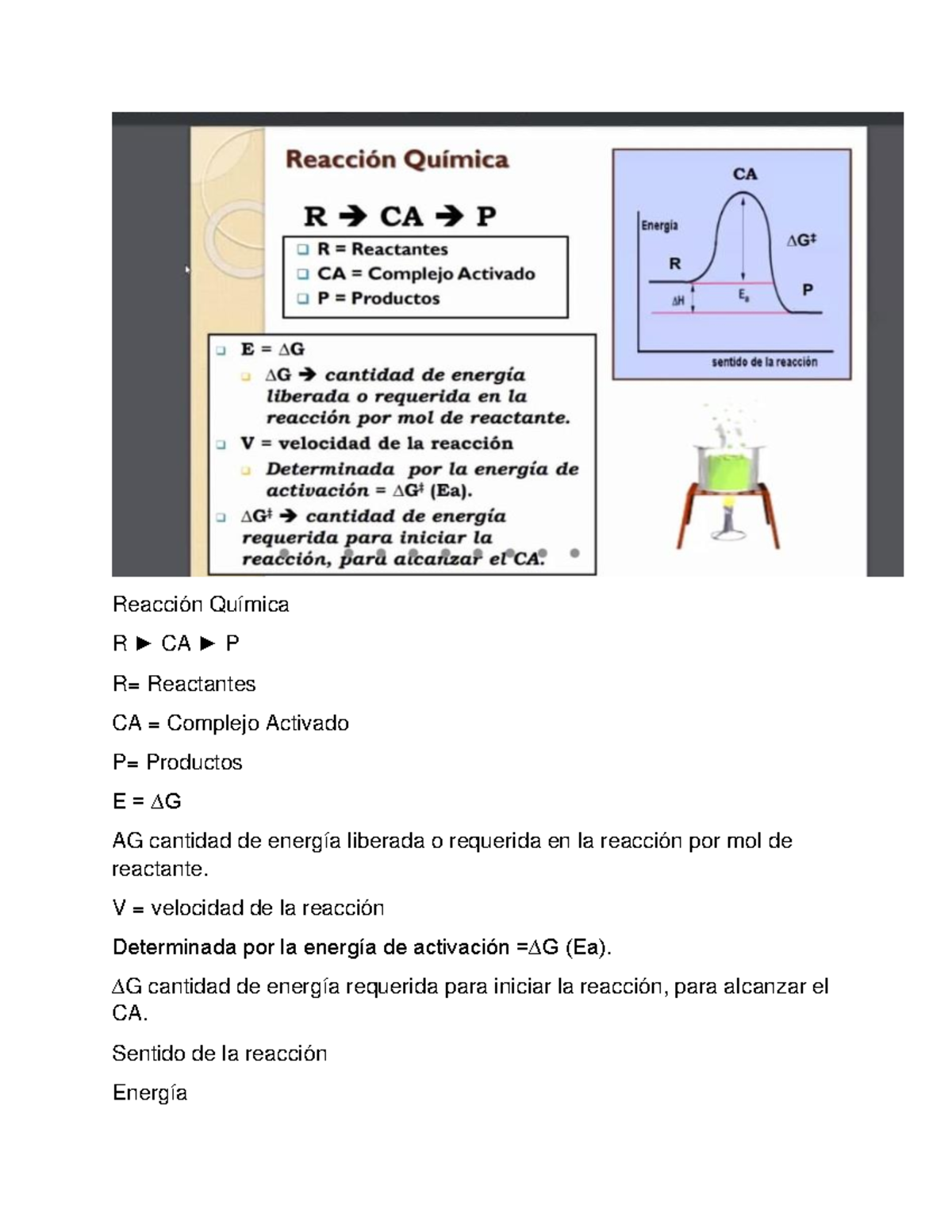 Unidad 3 Bioquimica - Reacción Química R CA P R= Reactantes CA ...