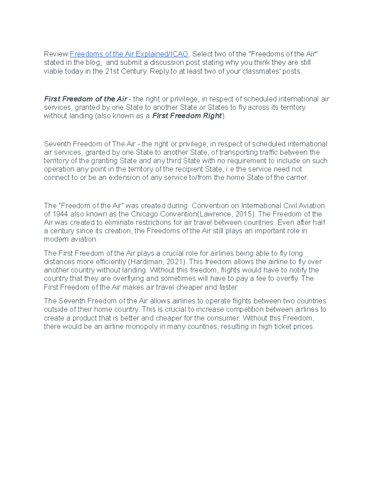 8.2 Discussion The Chicago Convention of 1944 - Review Freedoms of the ...