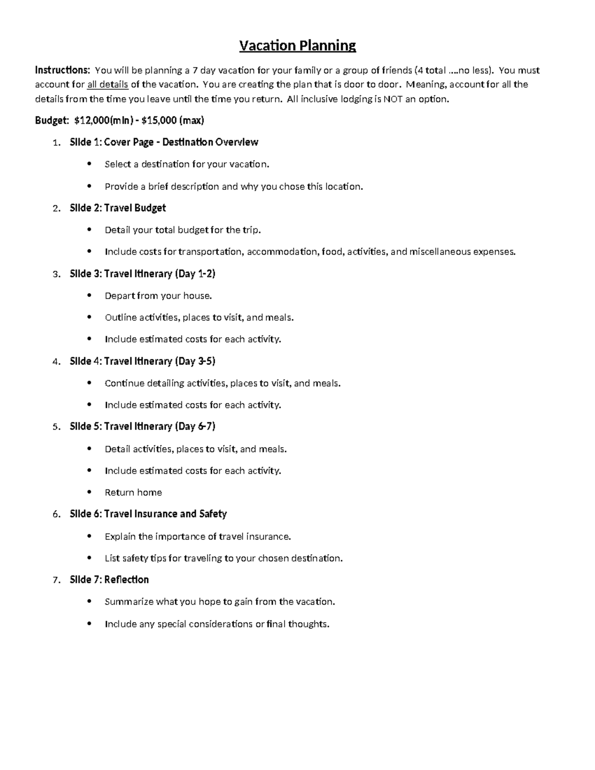 1 Vacation Planning - Helping for an asignemnt - Vacation Planning ...