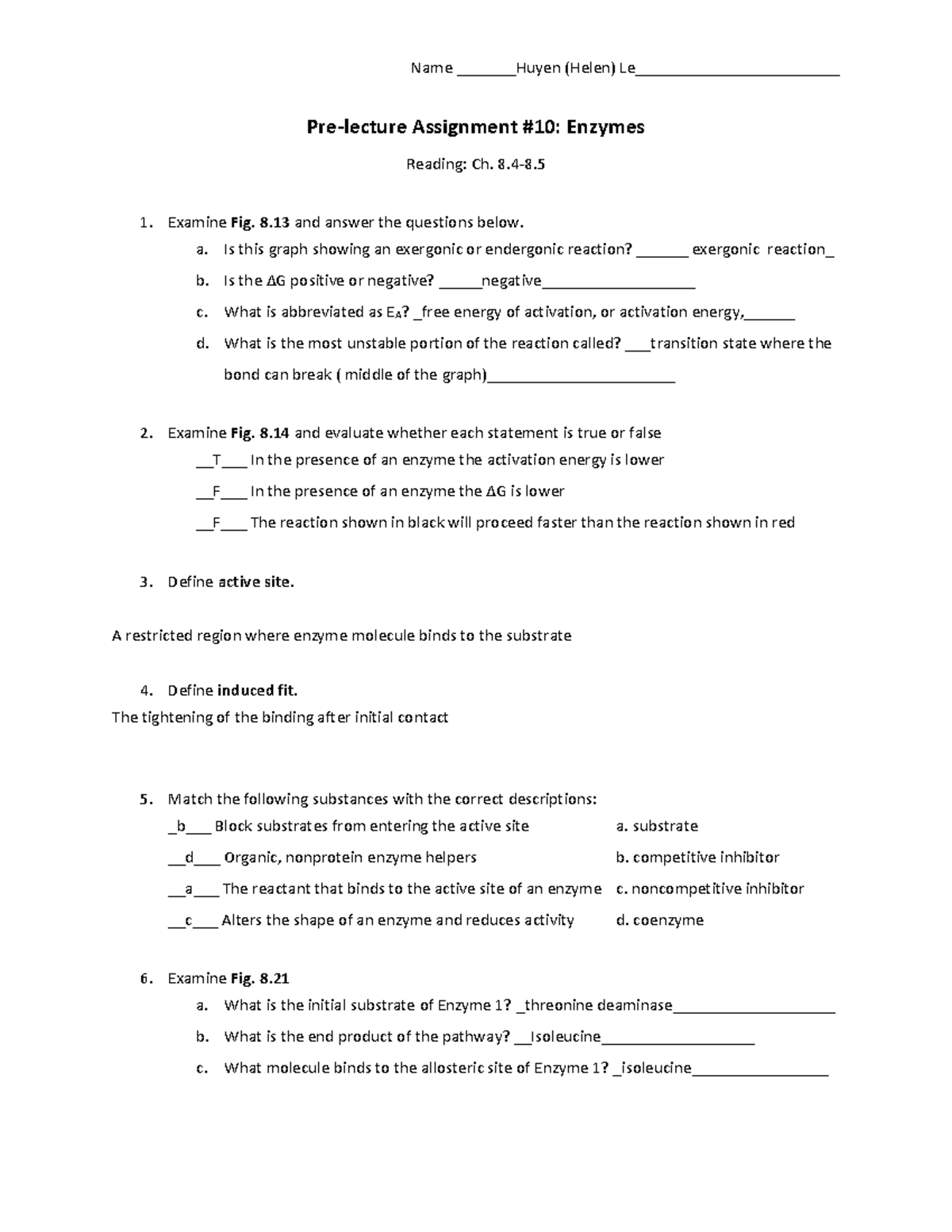Prelecture Assignment 10 Ch. 8 - Name Huyen (Helen) Le_________________ Pre-lecture Assignment ...