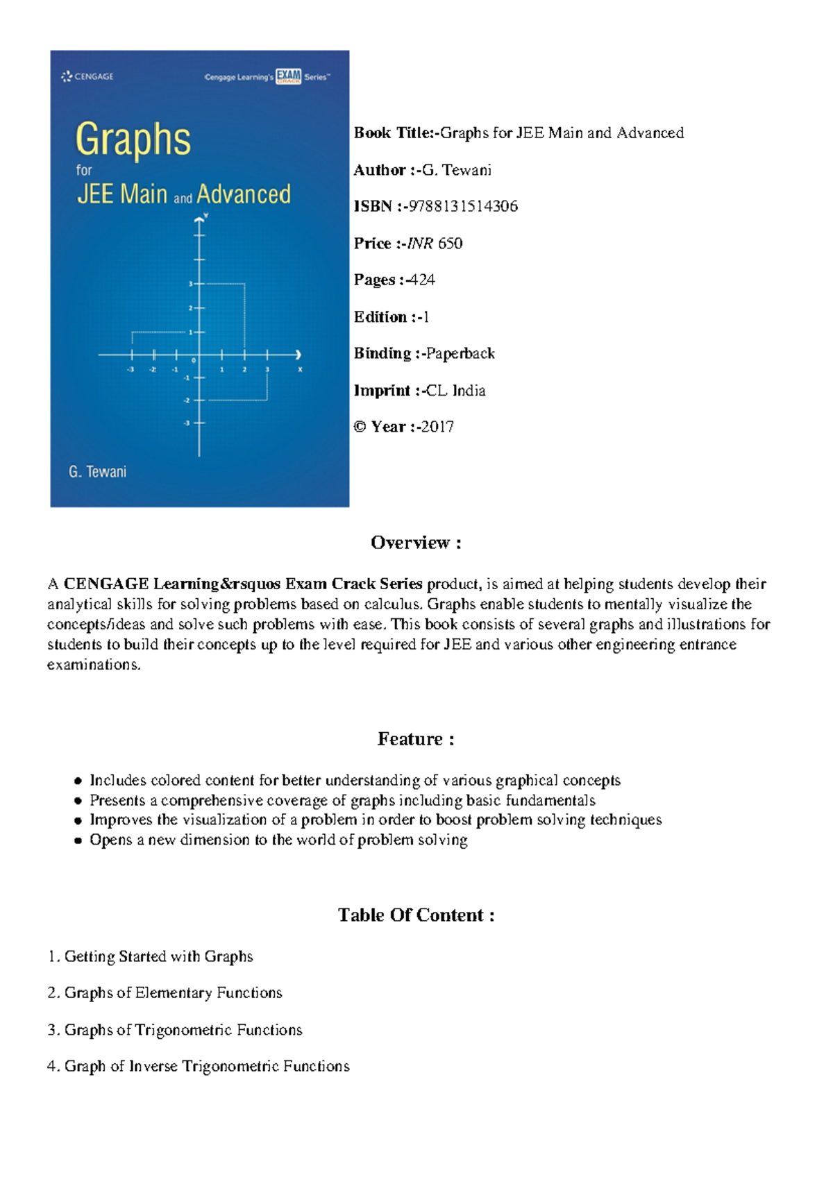 9788131514306 - Good question - Book Title:-Graphs for JEE Main and ...