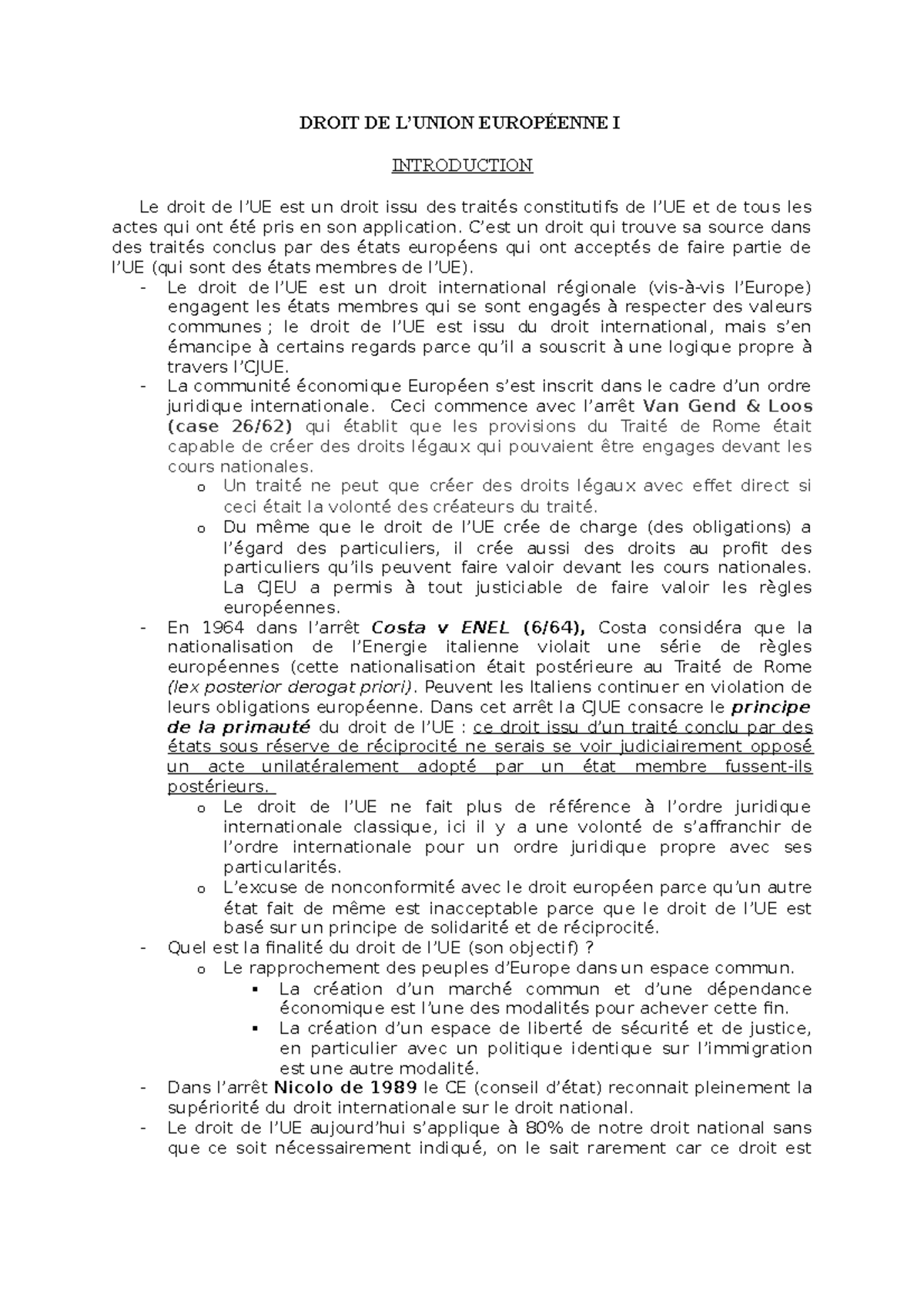 Droit Européen - Lecture Notes 1 - DROIT DE L’UNION EUROPÉENNE I ...