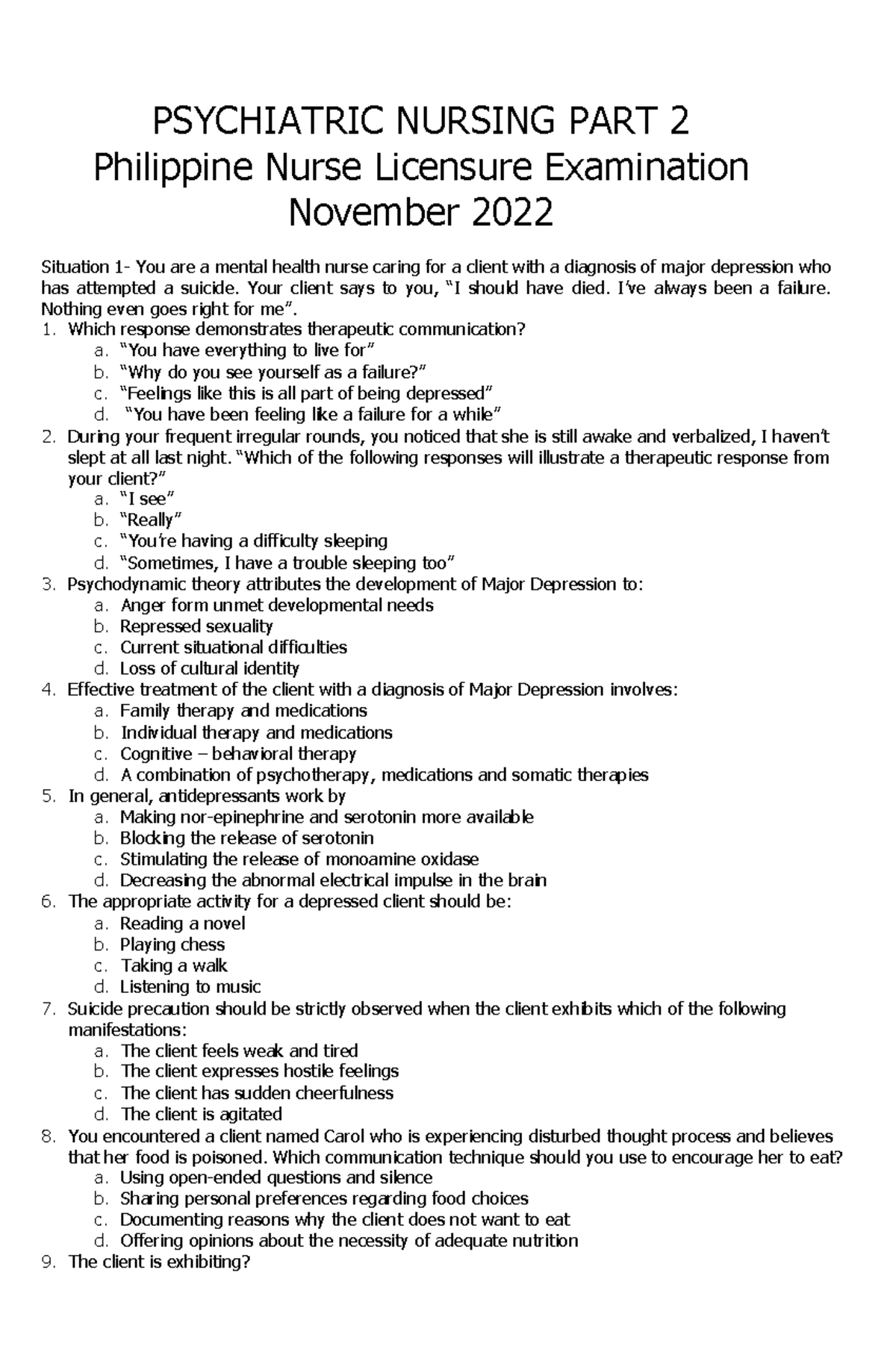 Espinosa Psychiatric- Nursing-PART-2 - PSYCHIATRIC NURSING PART 2 ...