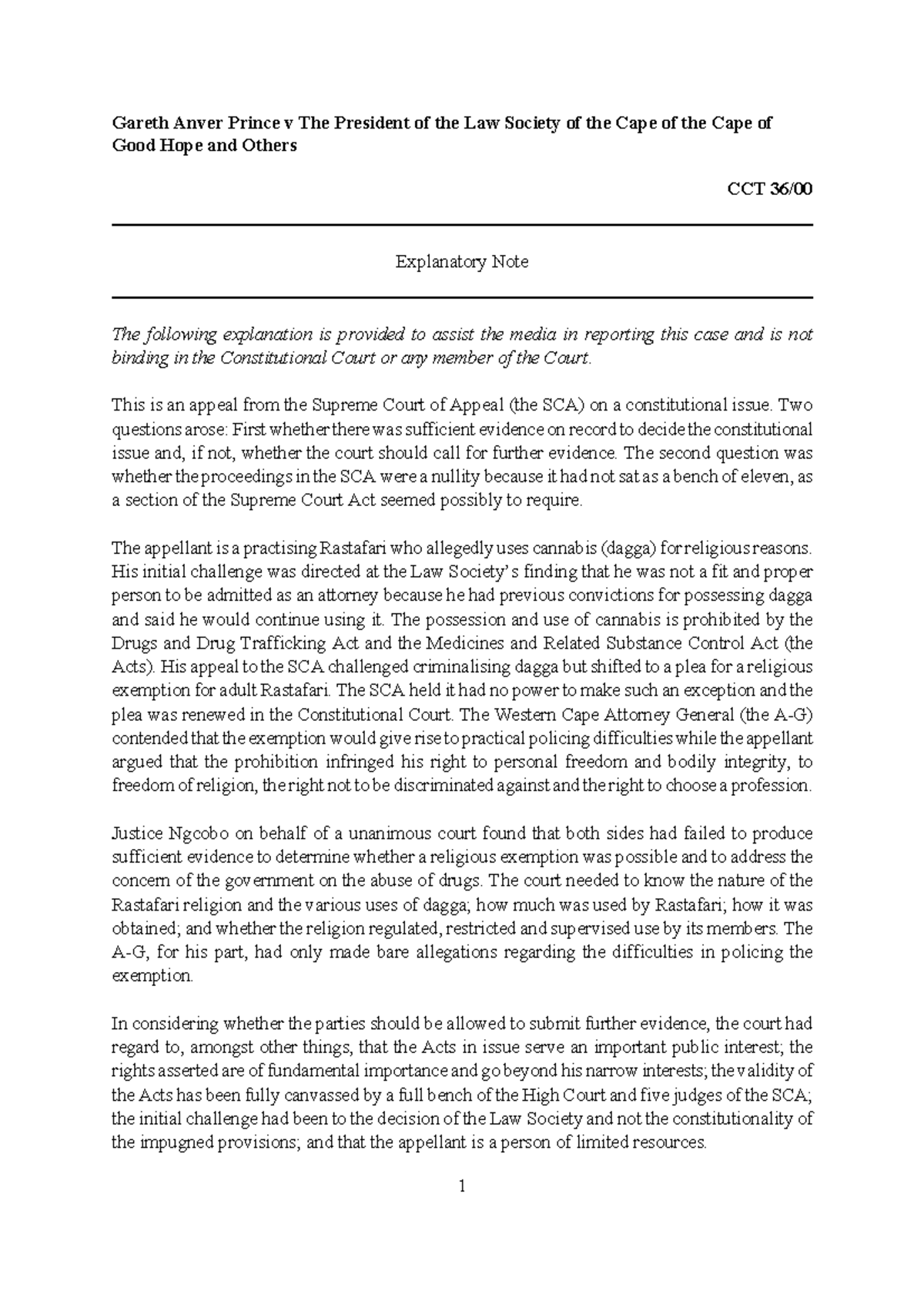 Prince Case:Summary of judgment-1251 - Gareth Anver Prince v The ...