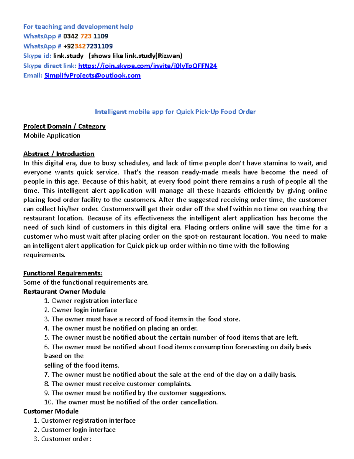 Intelligent mobile app for Quick Pick-Up Food Order - For teaching and ...