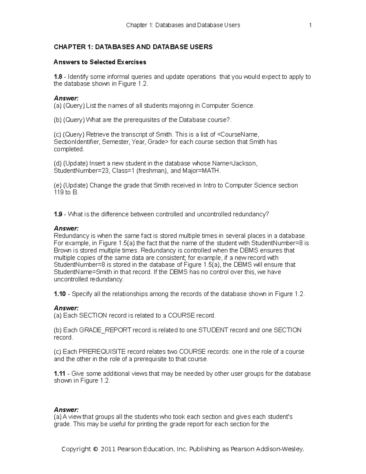 Elmasri 6e Ism 01 Lecture Notes 4 Chapter 1 Databases And Database Users Chapter 1