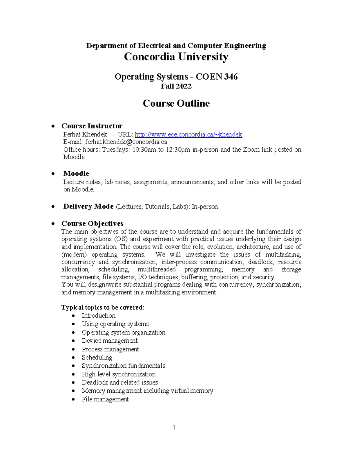 Coen346-outline-F2022 - Department of Electrical and Computer Engineering Concordia University ...