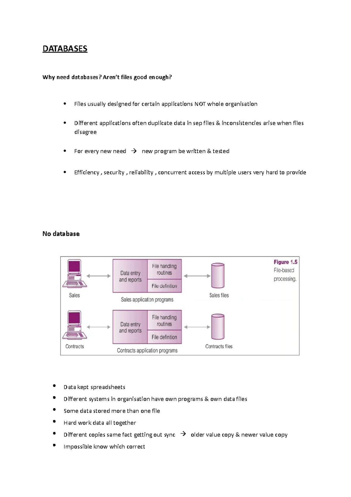 1. Databases 1 - DATABASES Why need databases? Aren’t files good enough? Files usually designed ...