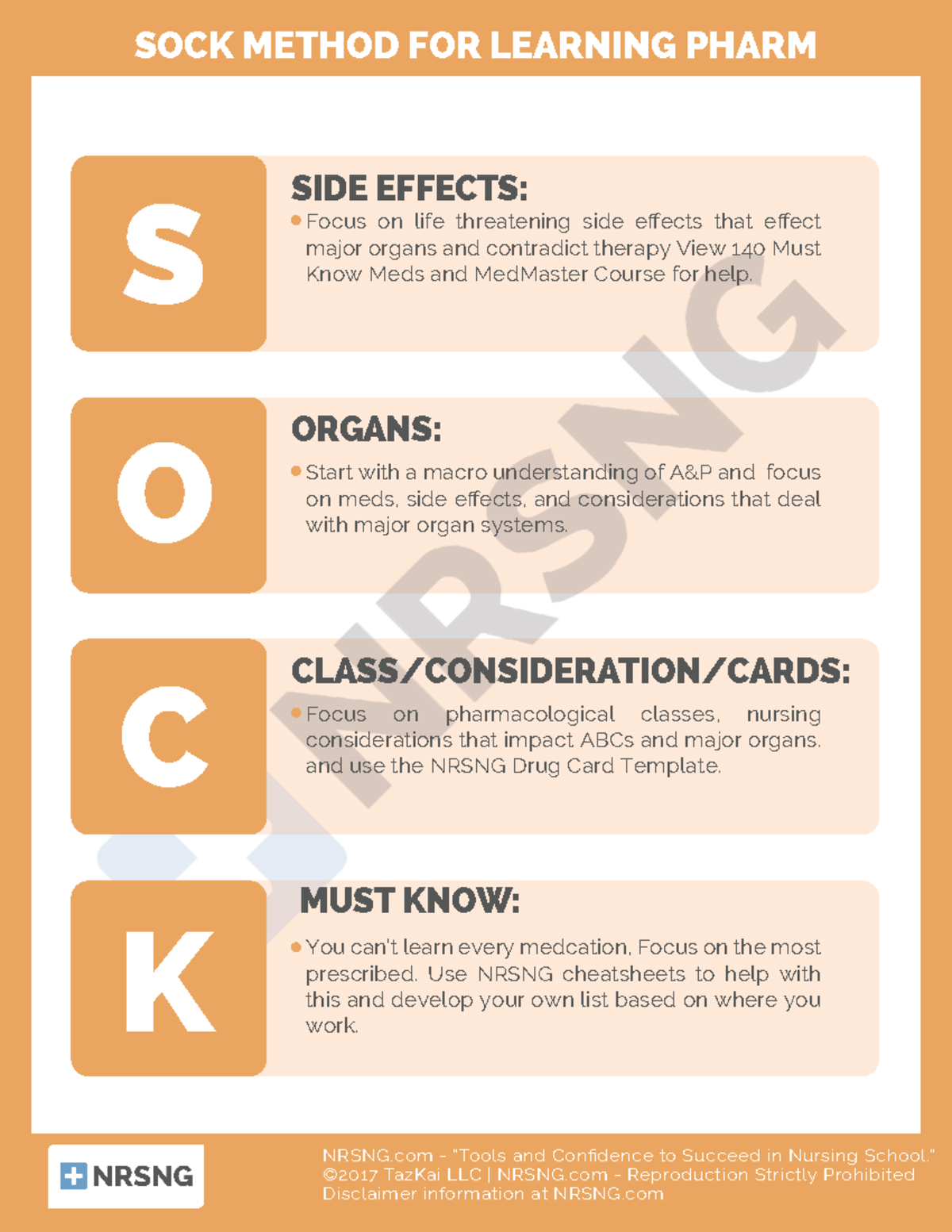 Pharm-1.31-SOCK-Method-for-learning- Nursing Flashcard Poster - NRSNG ...